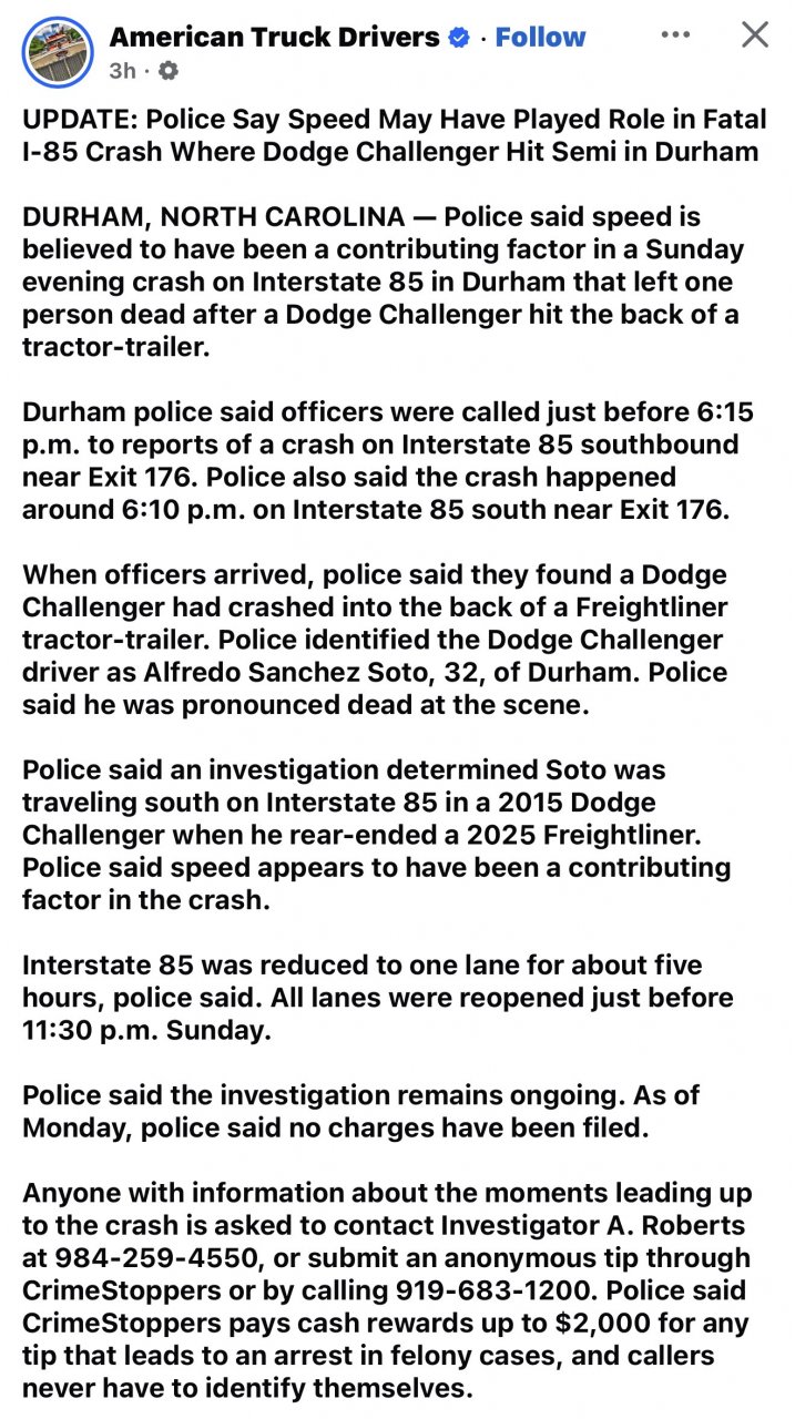 Dodge challenger slams into Crete in Durham NC | TruckersReport.com ...