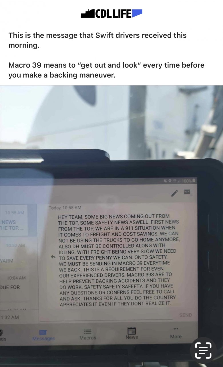 Swift fleet msg..send in macro 39 before backing up..wth ...